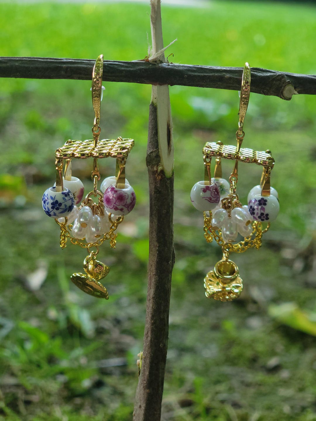 Golden Tea Time Cottagecore Chandelier Earrings - Etsy