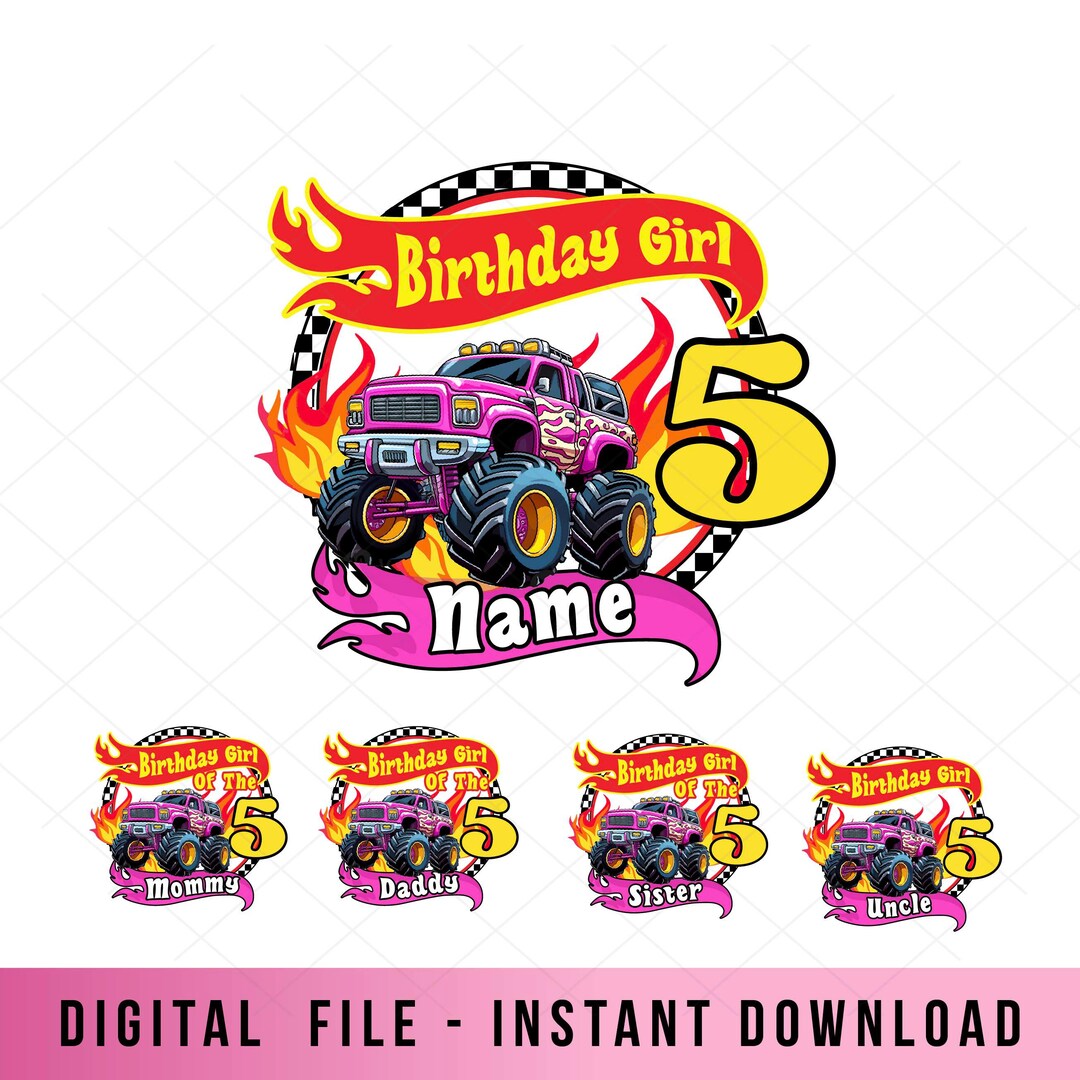 Personalized Monster Truck Birthday PNG, Custom Name, Family Matching ...