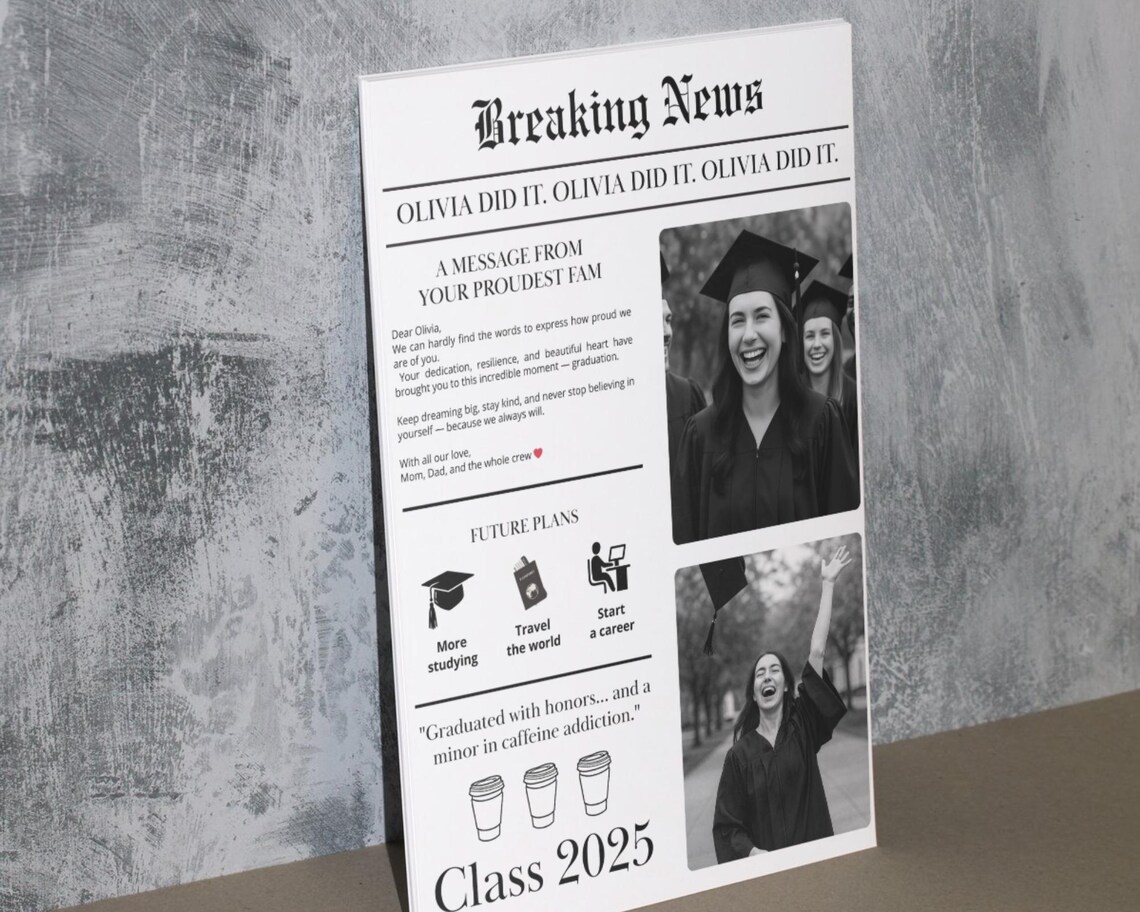 Graduation Newspaper Template, Editable Canva Senior Tribute ...