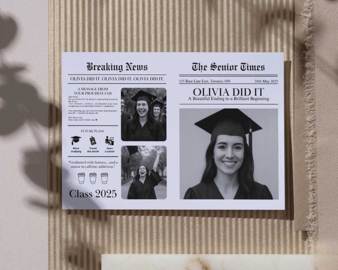 Graduation Newspaper Template, Editable Canva Senior Tribute ...