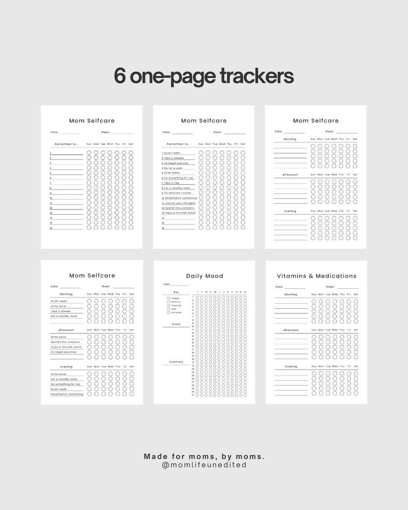 Postpartum Self Care Tracker Bundle Printable, Daily Wellbeing, New Mom ...