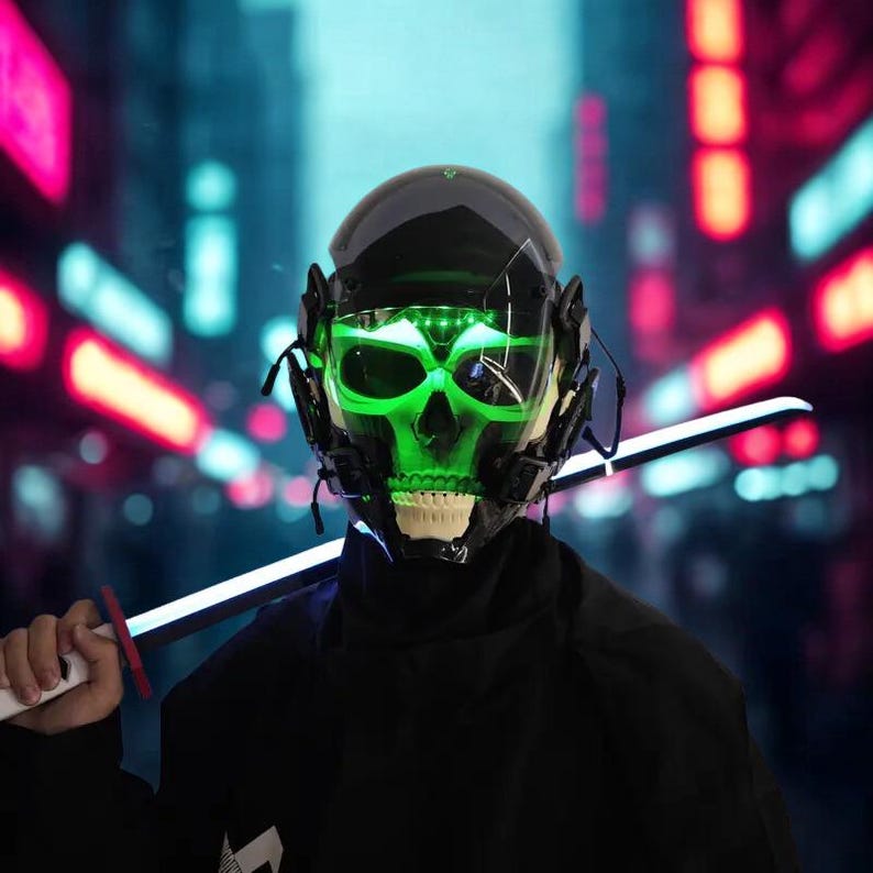 Cyberpunk Mask – LED Skull Cosplay Helmet USB Rechargeable | Festival ...