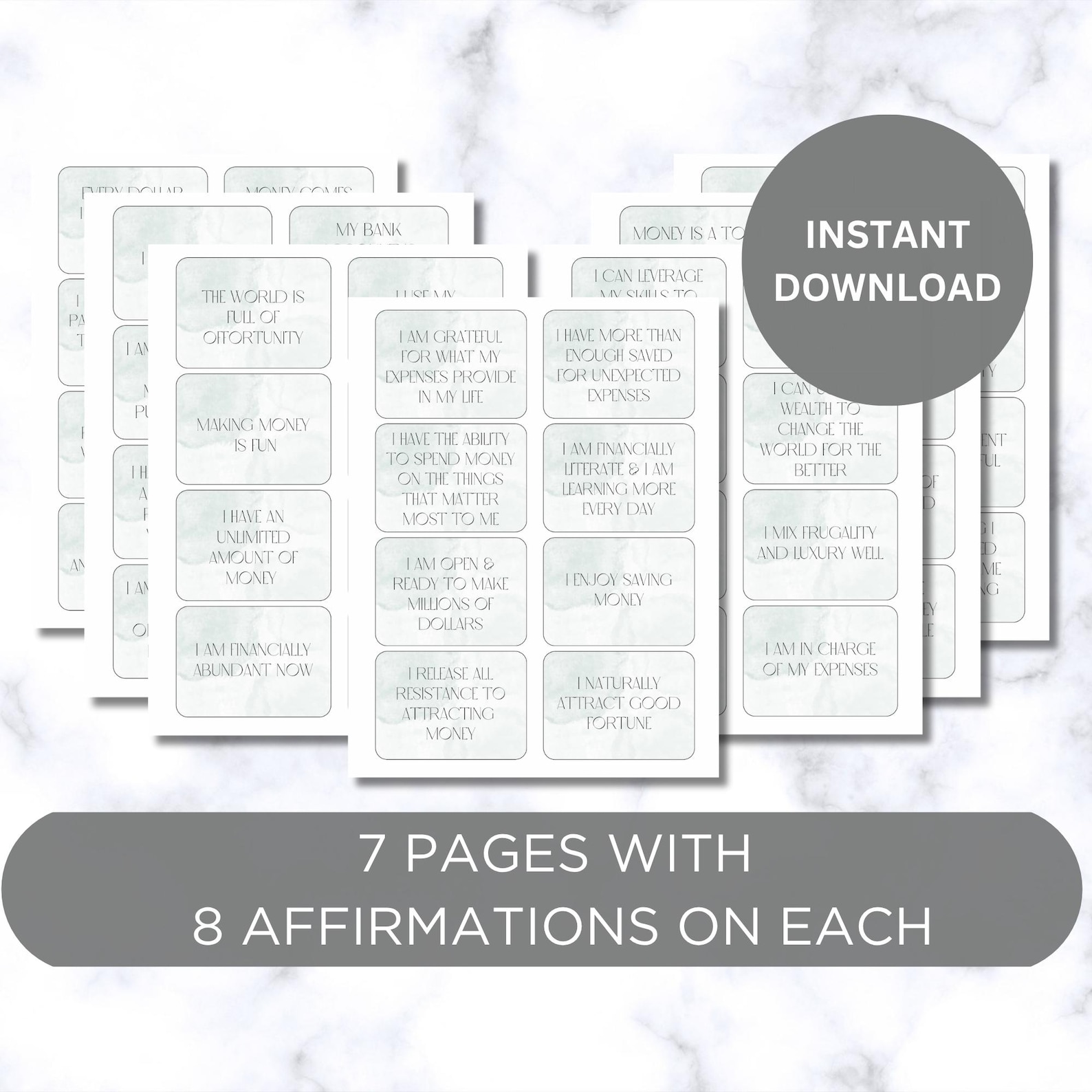 Printable Daily Wealth Affirmation Cards, Vision Board Cards, Great ...