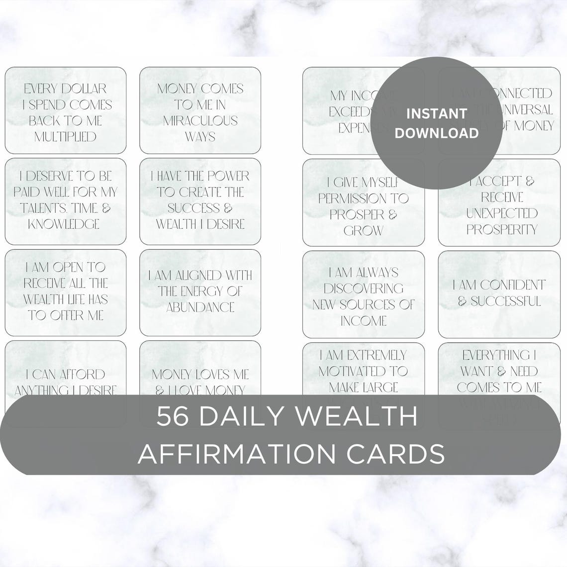 Printable Daily Wealth Affirmation Cards, Vision Board Cards, Great ...