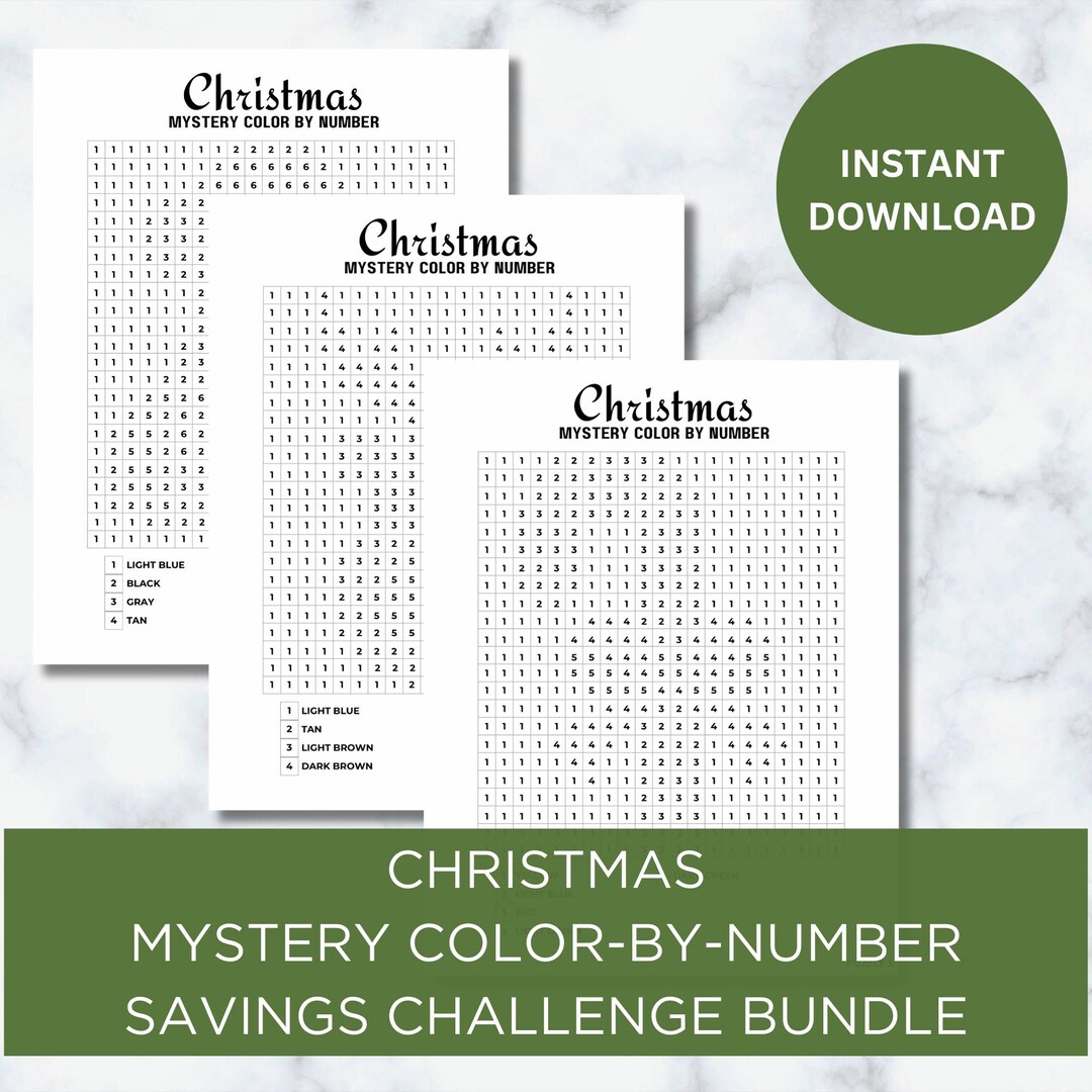 Printable Christmas Mystery Color-by-number Savings Challenge Bundle ...