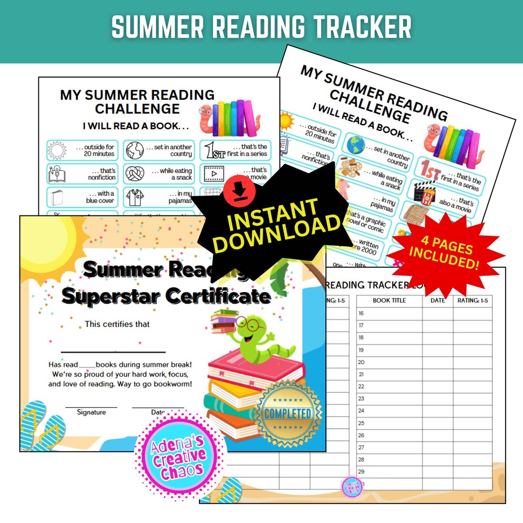 Kids Summer Reading Challenge Printable 30 Books Tracker Log ...