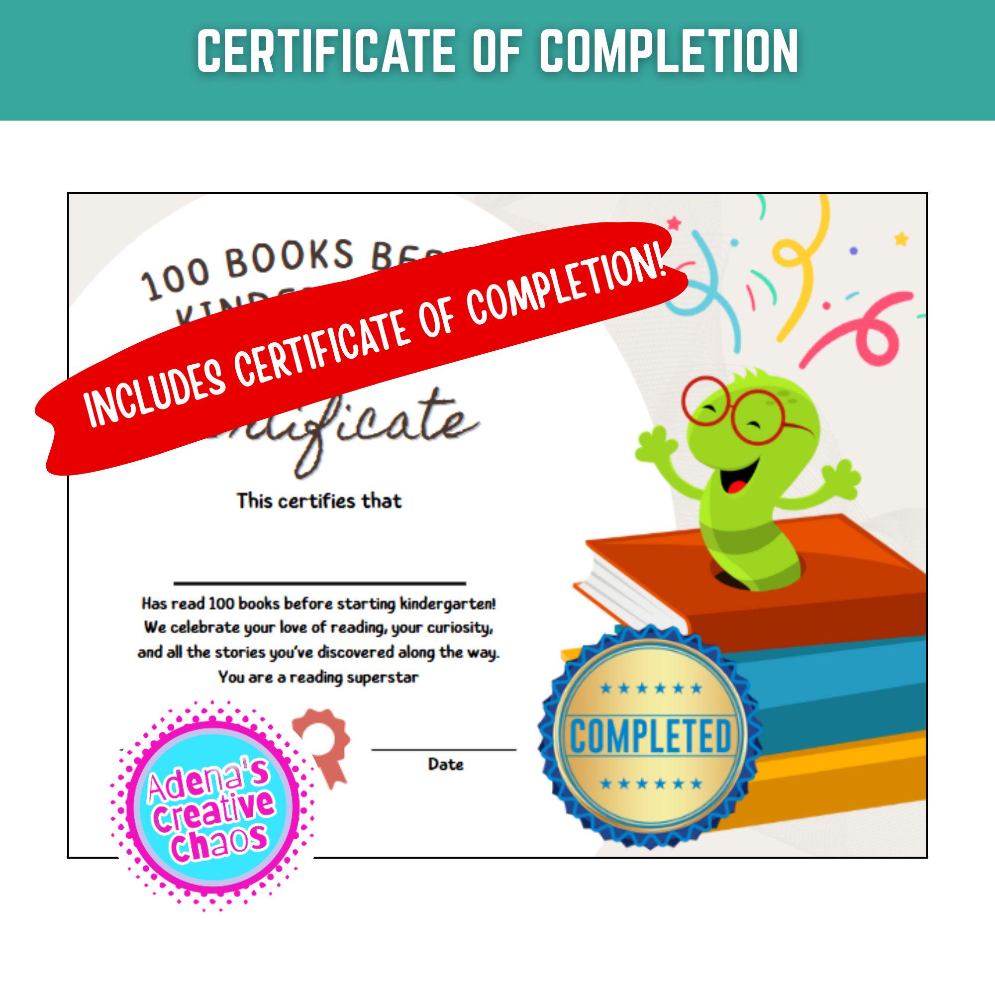 100 Books Before Kindergarten Reading Challenge: Tracker, Log ...