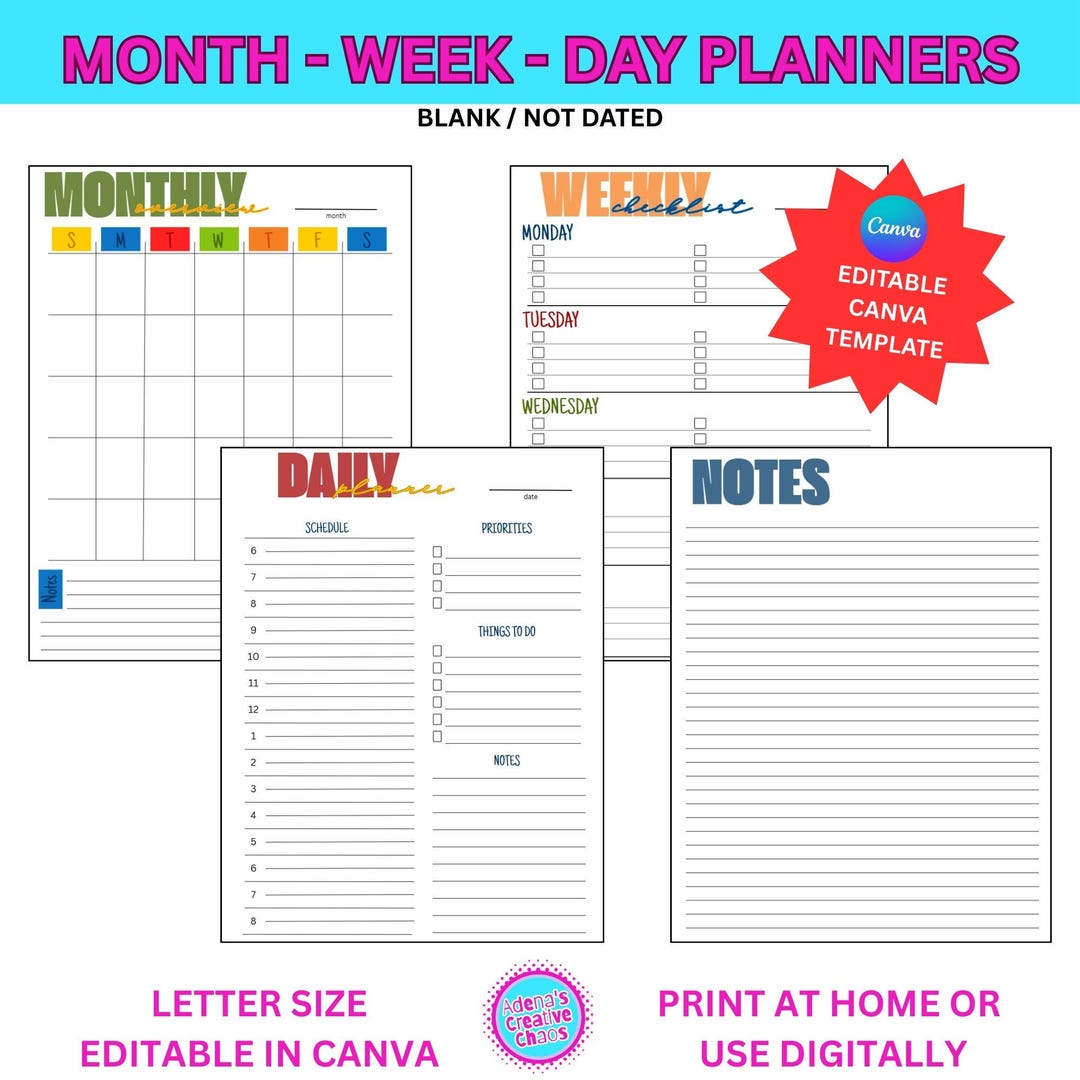 Printable & Digital Planner | Undated Daily, Weekly, Monthly Planner ...