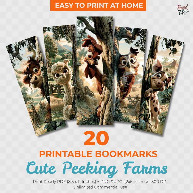 Whimsical Peeking Farm Animals Printable Bookmarks, Llama Donkey ...