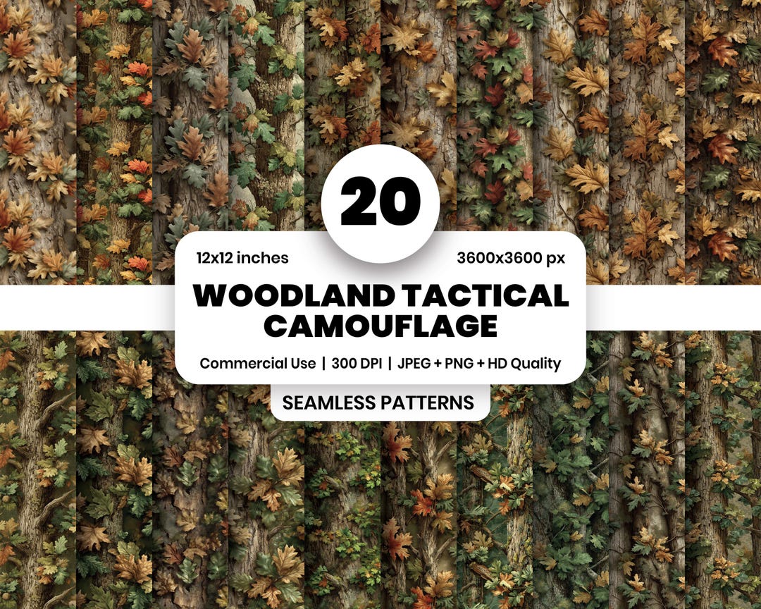 Woodland Tactical Camouflage Seamless Patterns, Hunting Design, Real ...