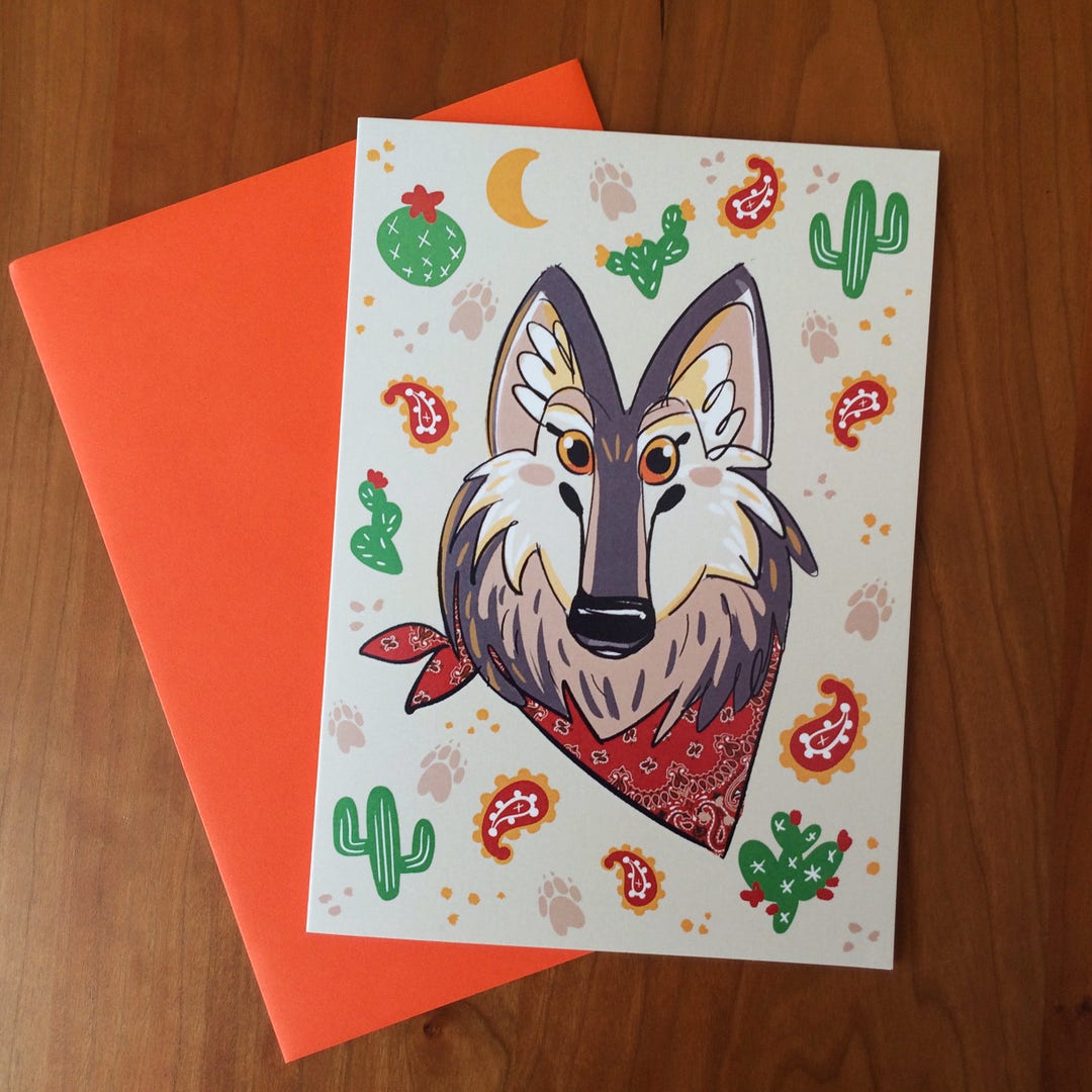 Cactus Coyote Card - Etsy