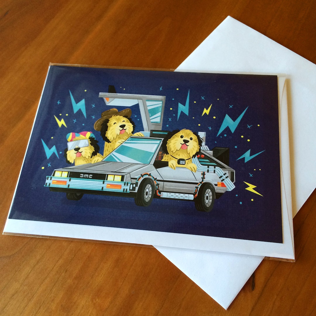 Back to the Future Dogs in Delorean Card - Etsy