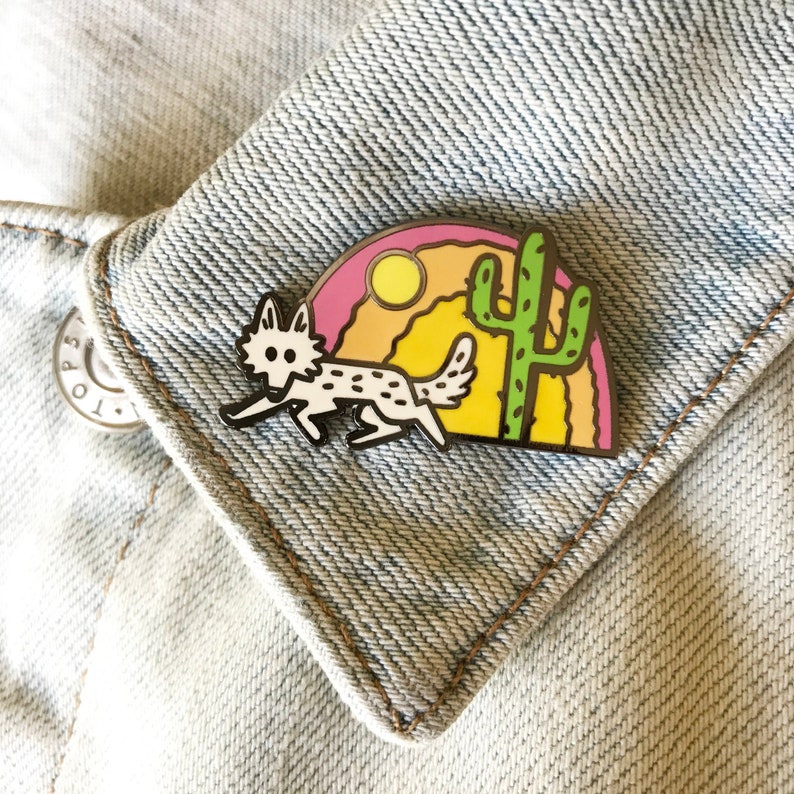 Desert Coyote Cactus Sunset Enamel Pin - Etsy