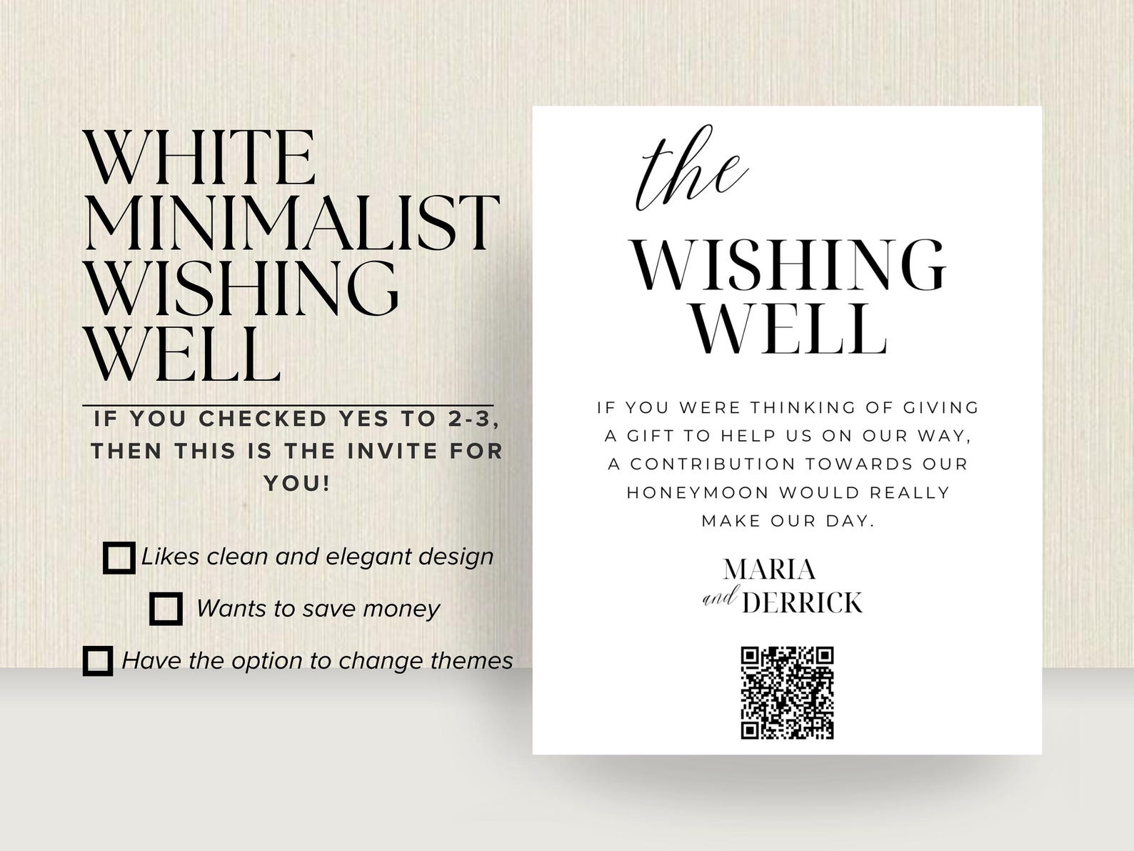 Minimalist Wishing Well Card for Wedding, Honeymoon Fund Sign, Editable ...