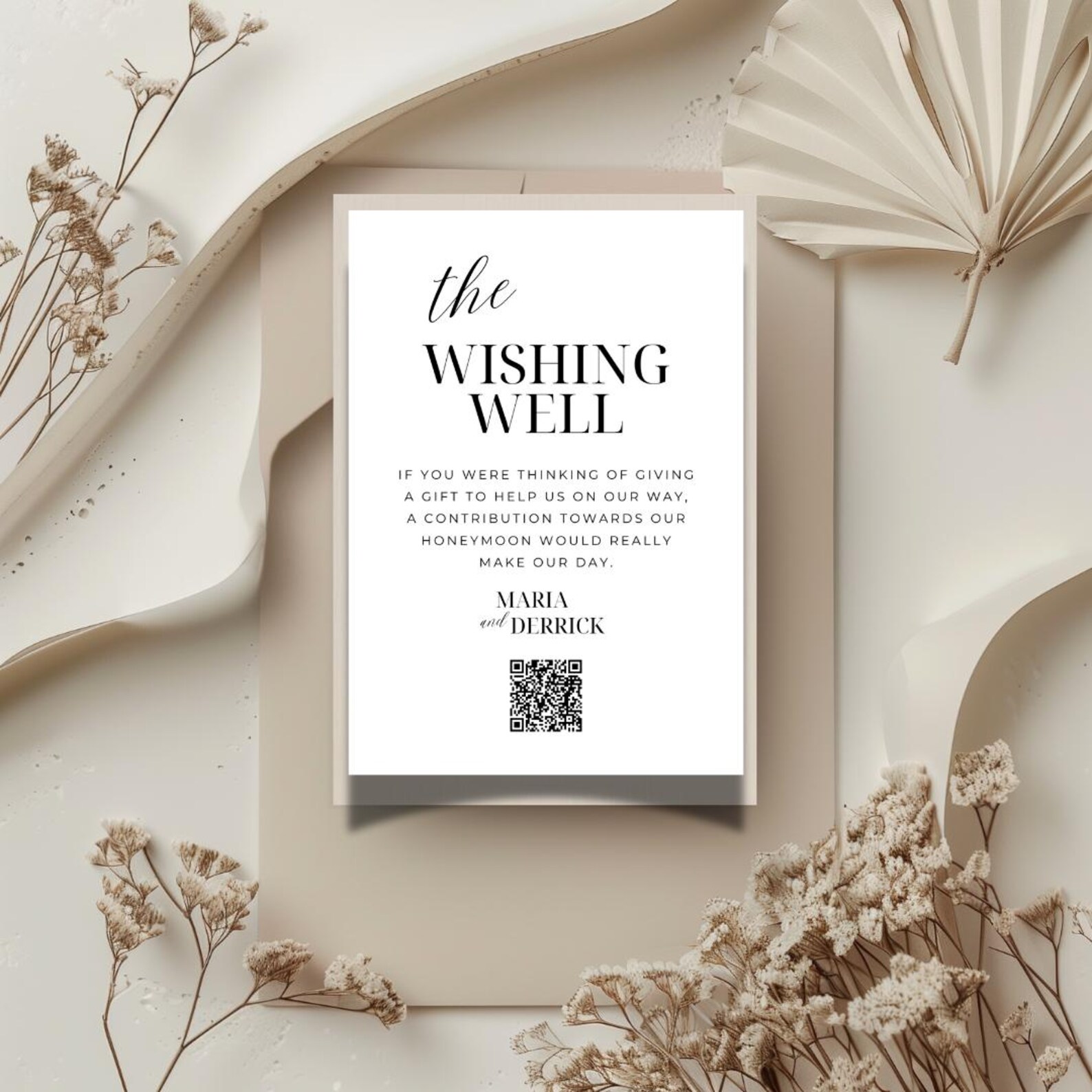 Minimalist Wishing Well Card for Wedding, Honeymoon Fund Sign, Editable Printable Gift Table ...