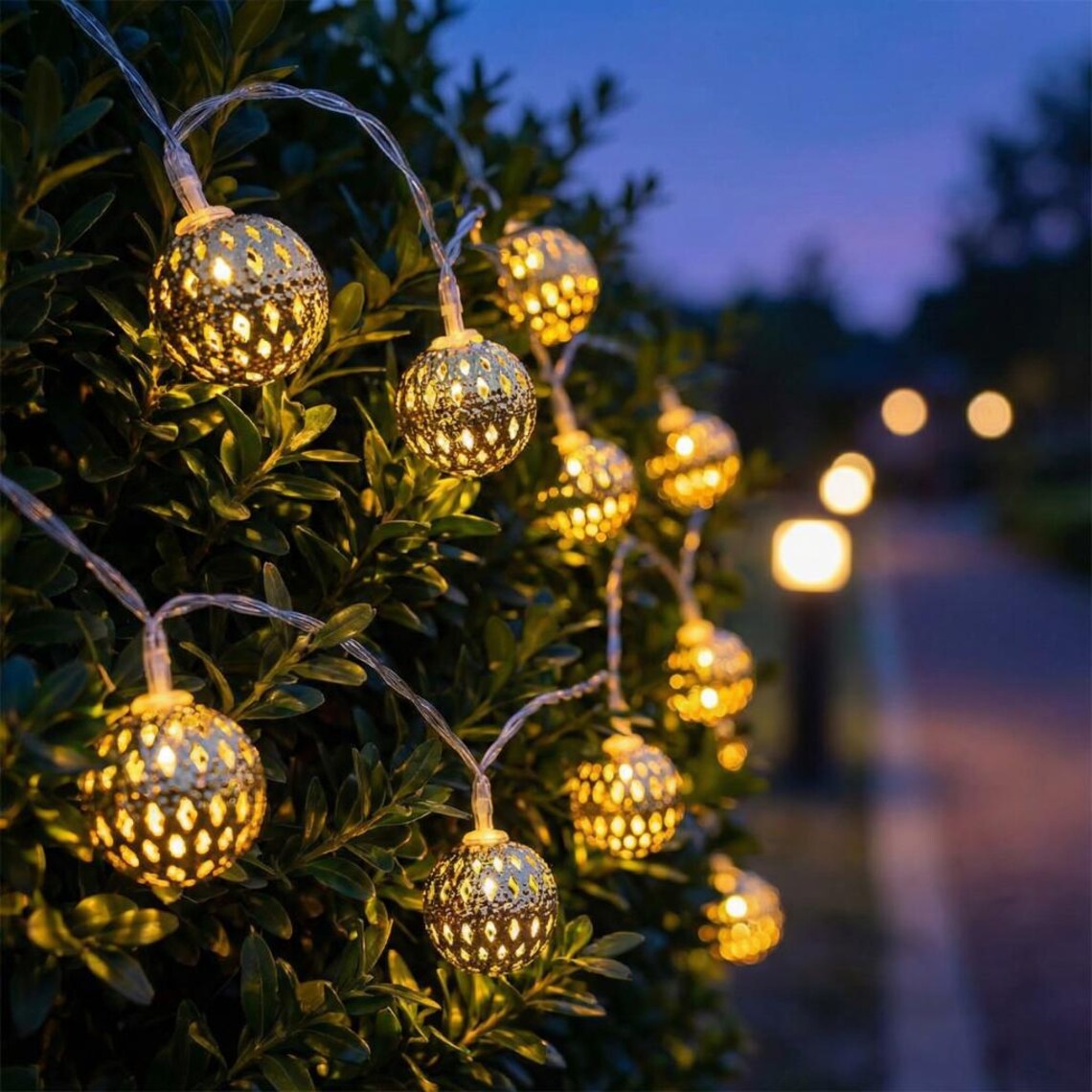 Moroccan LED Lights | Gold Globe Fairy String Lights | Battery Powered ...