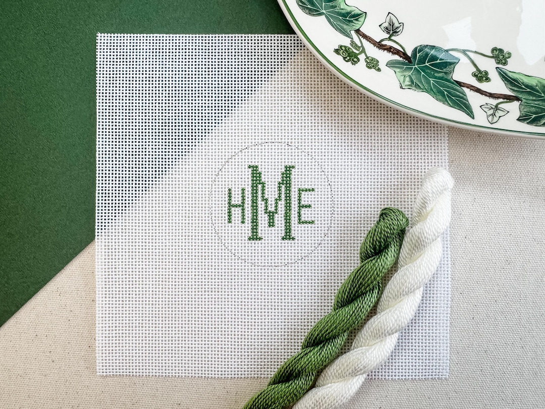 Custom Monogram Needlepoint Canvas – Choose Initials & Color – Hand ...