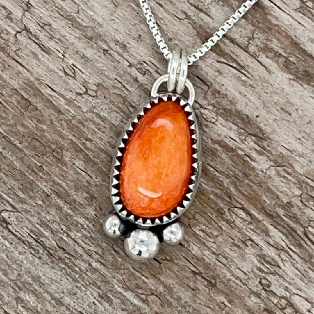 Orange Spiny Oyster Necklace Sterling Silver Orange Natural Shell ...