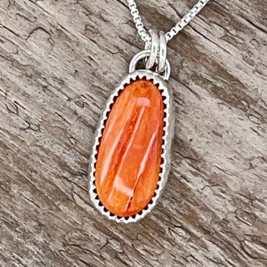 Orange Spiny Oyster Necklace Sterling Silver Striped Natural Shell ...