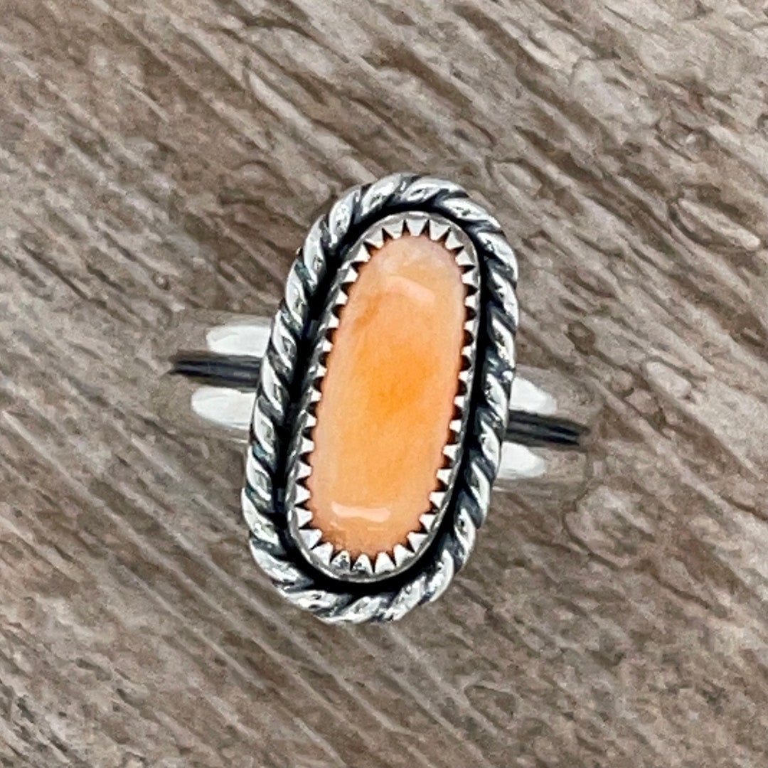 Orange Spiny Oyster Ring Size 6 Sterling Silver Natural Shell Bright ...