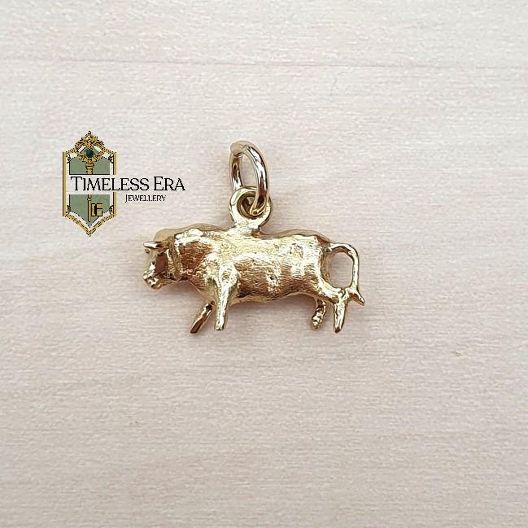 Vintage 9ct Gold Bull Charm Pendant | Solid 9K Yellow Gold Taurus ...