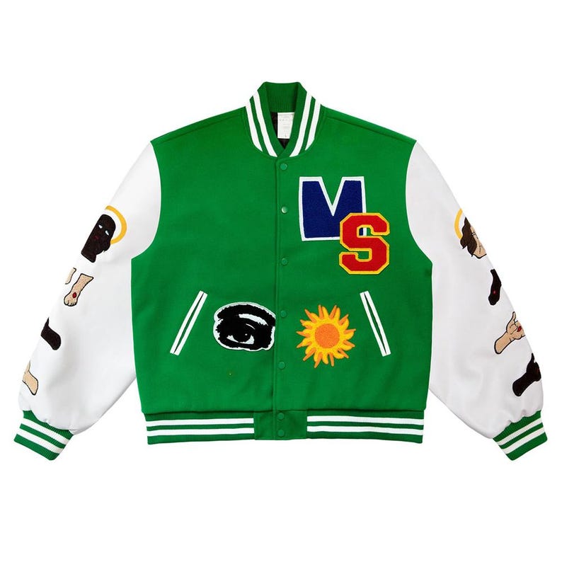 Classic Green Varsity Jacket With Genuine Leather Sleeves White and ...
