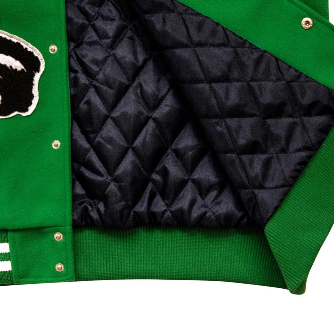 Classic Green Varsity Jacket With Genuine Leather Sleeves White and ...