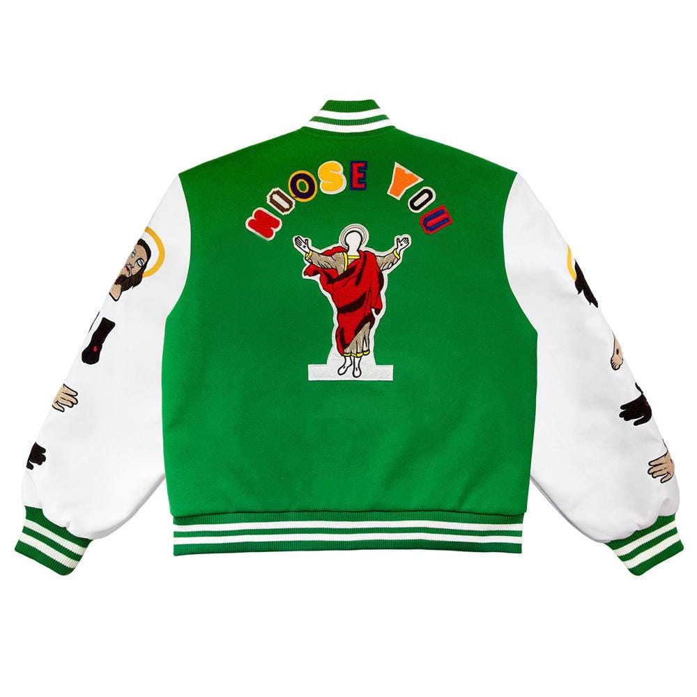 Classic Green Varsity Jacket With Genuine Leather Sleeves White and ...