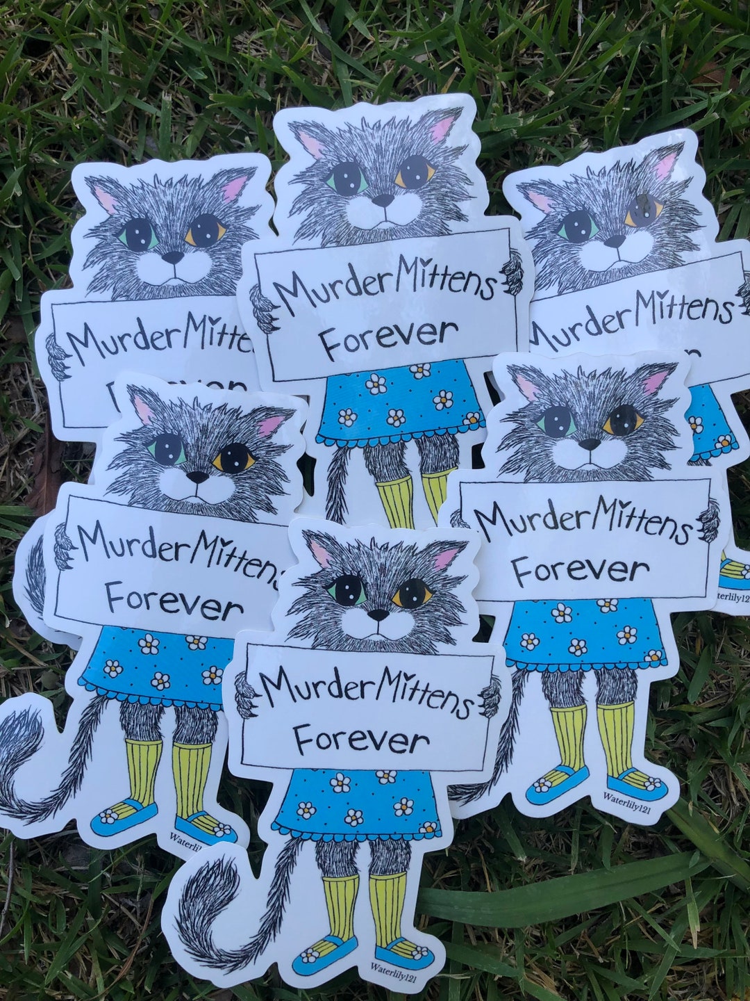 Murder Mittens Cat Vinyl Sticker, Gouache Art - Etsy