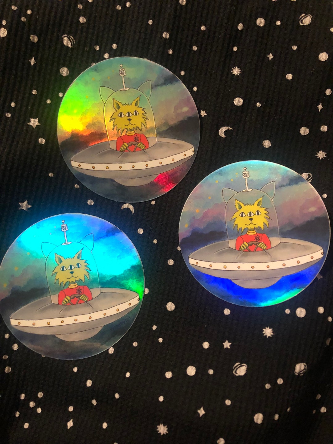 UFO Sticker, Alien Sticker, Sci Fi Sticker, Cat Sticker, Holographic ...