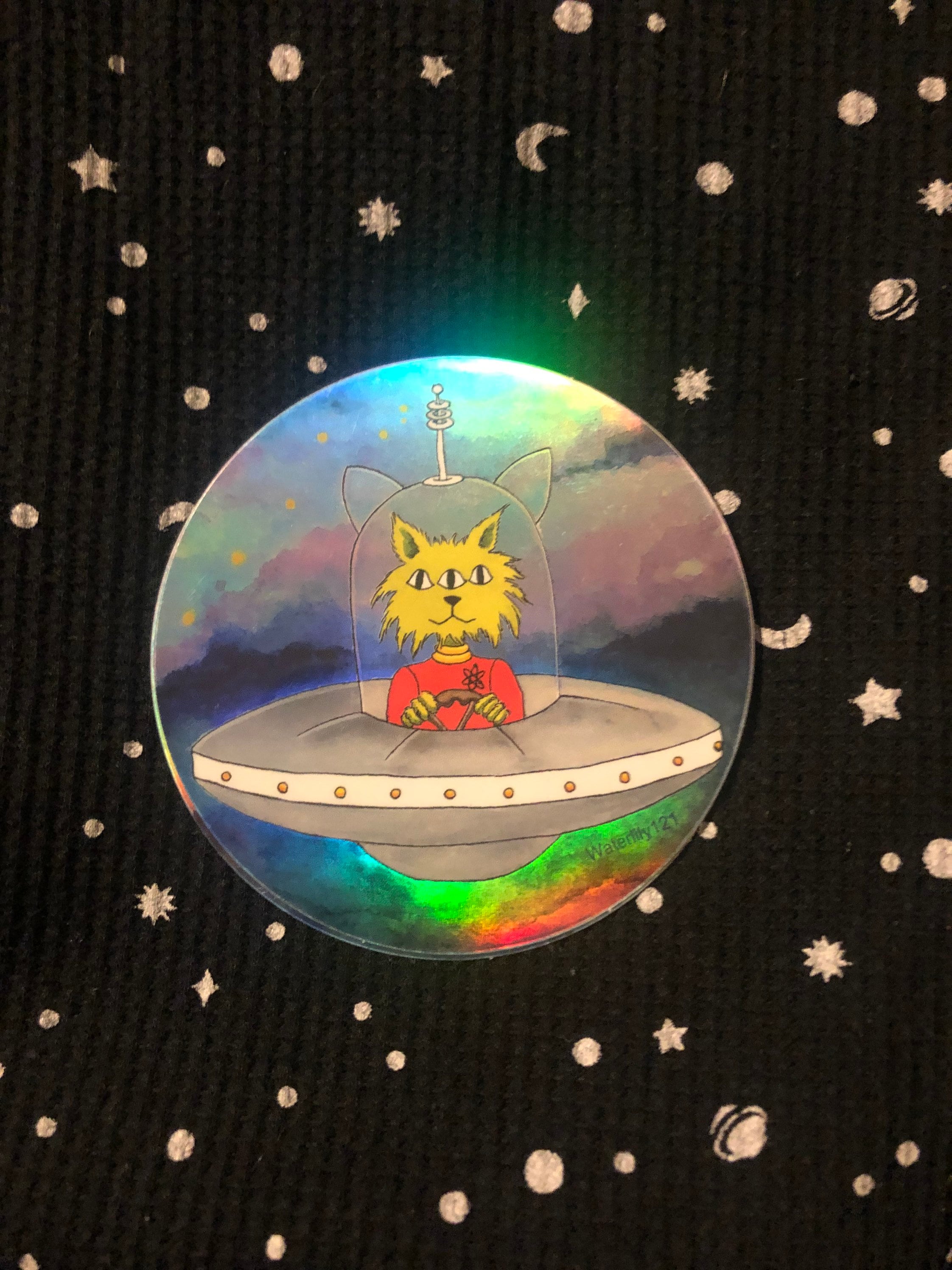 UFO Sticker, Alien Sticker, Sci Fi Sticker, Cat Sticker, Holographic ...