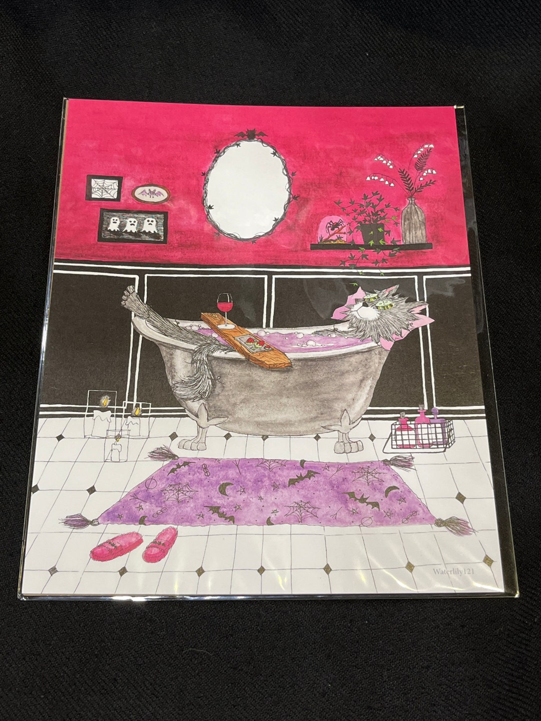 Goth Spa Cat Print, Cat Illustration, Goth Art, Wall Decor, Me Time ...