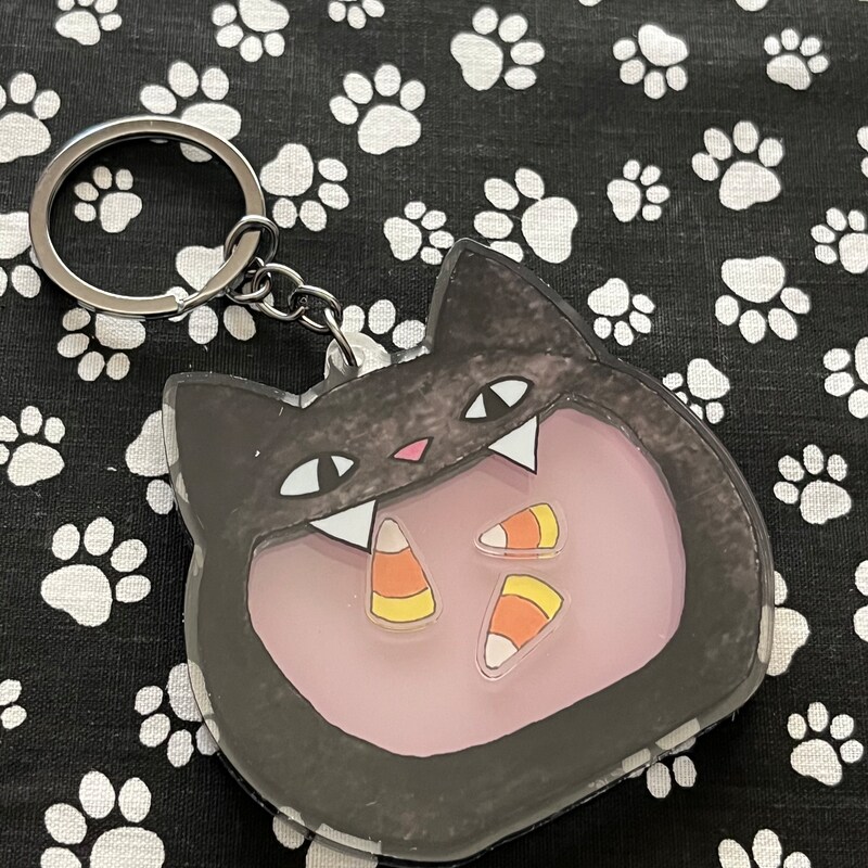 Vintage Halloween Cat Keychain - Etsy