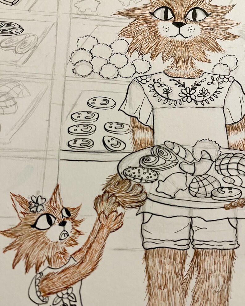 Pan Dulce Cats in A Bakery Cat Art Cat Illustration Cat - Etsy