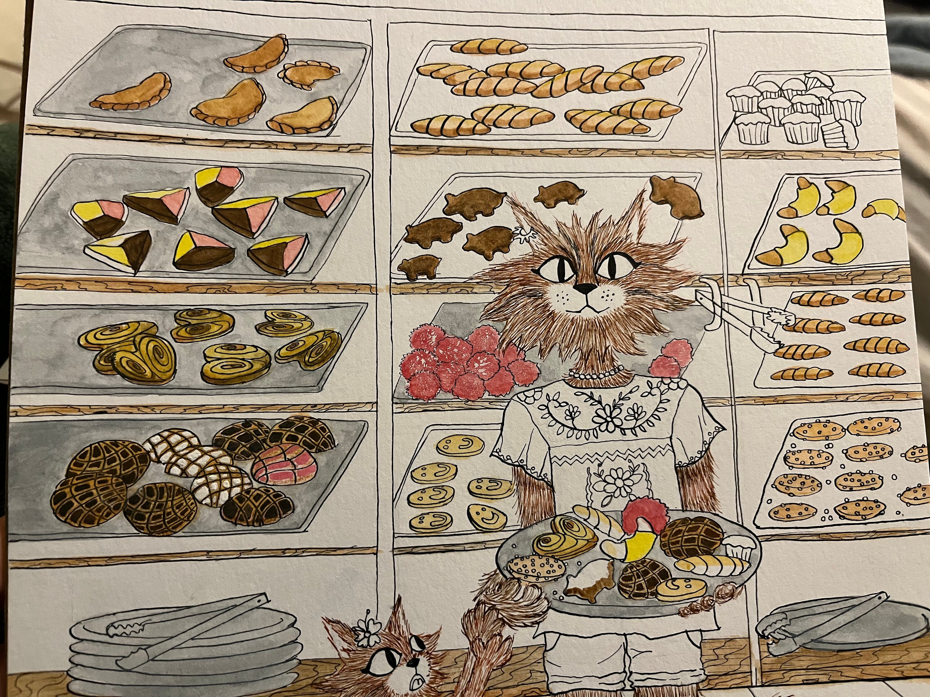 Pan Dulce, Cats in A Bakery, Cat Art, Cat Illustration, Cat Decor, Neko ...