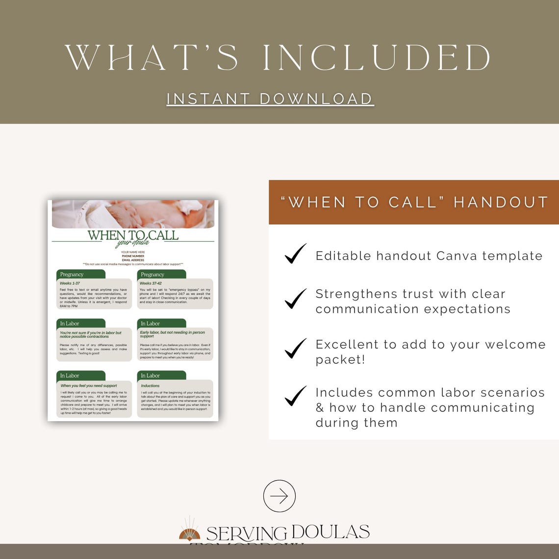 When to Call Doula Handout | Editable Client Template (PDF) - Etsy