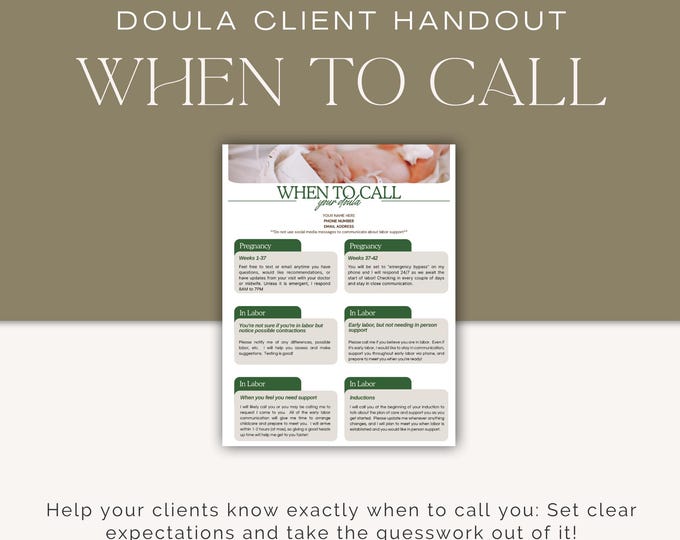 When to Call Doula Handout | Editable Client Template (PDF) - Etsy