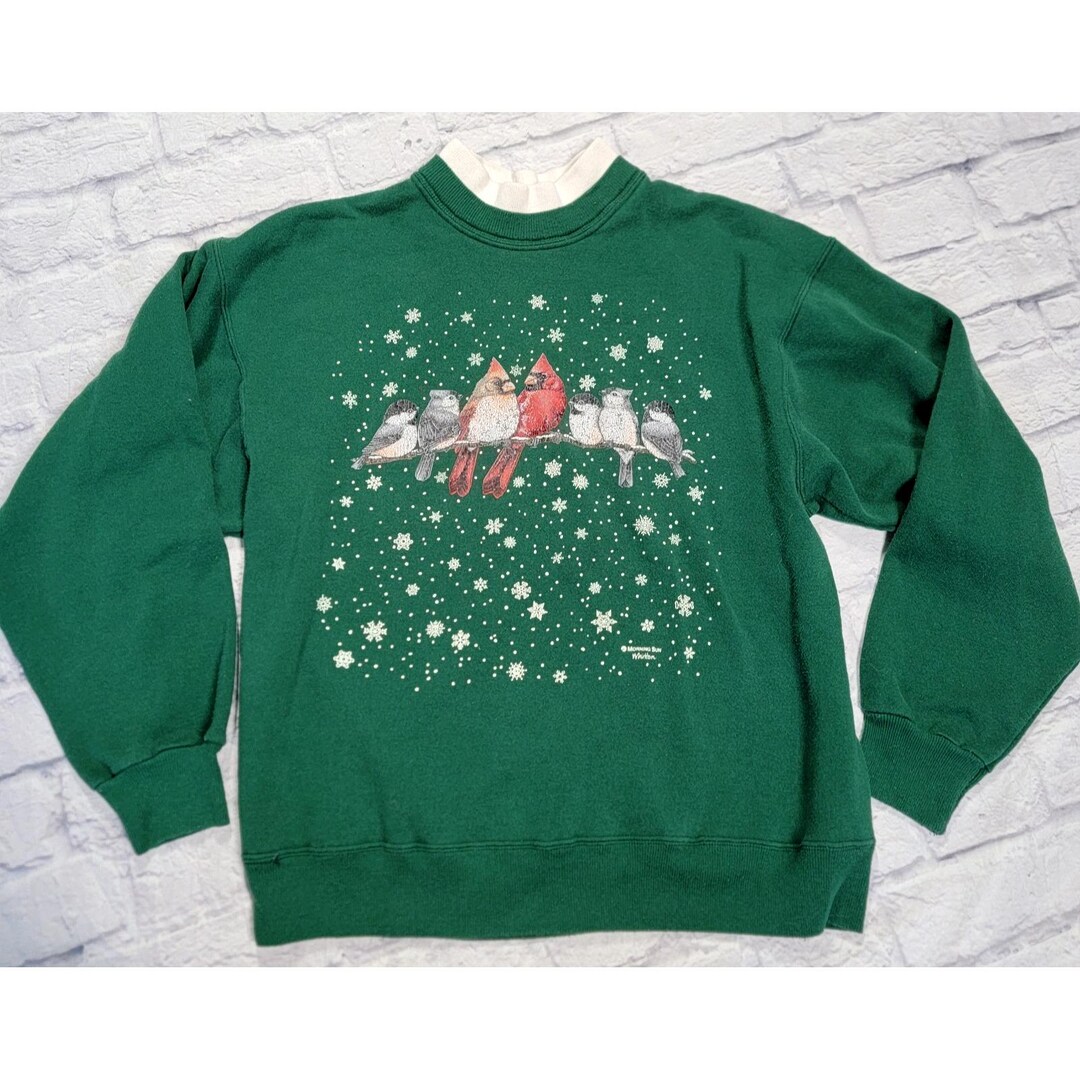 Vintage Morning Sun Ugly Christmas Sweater Sweatshirt Birds Snowflakes ...