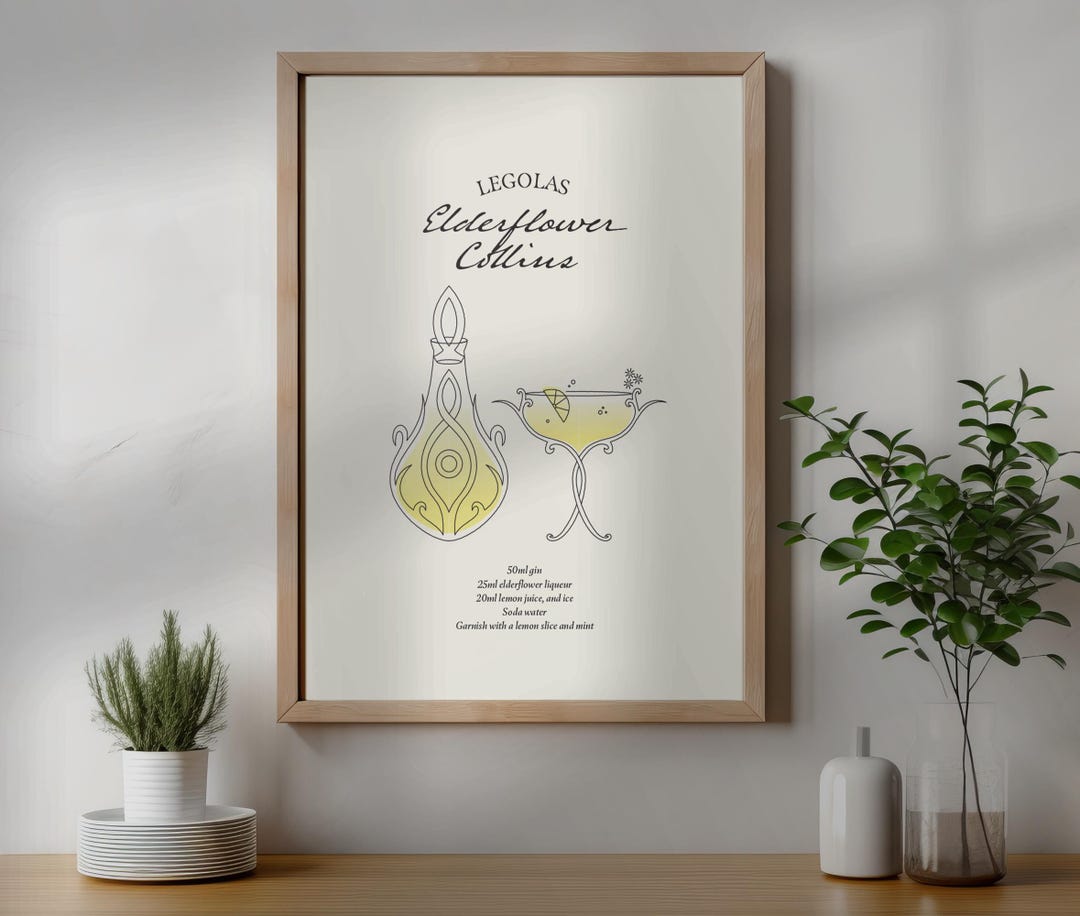 Middle Earth Elvish Cocktail Recipe Wall Art Print Fellowship Bar Cart ...