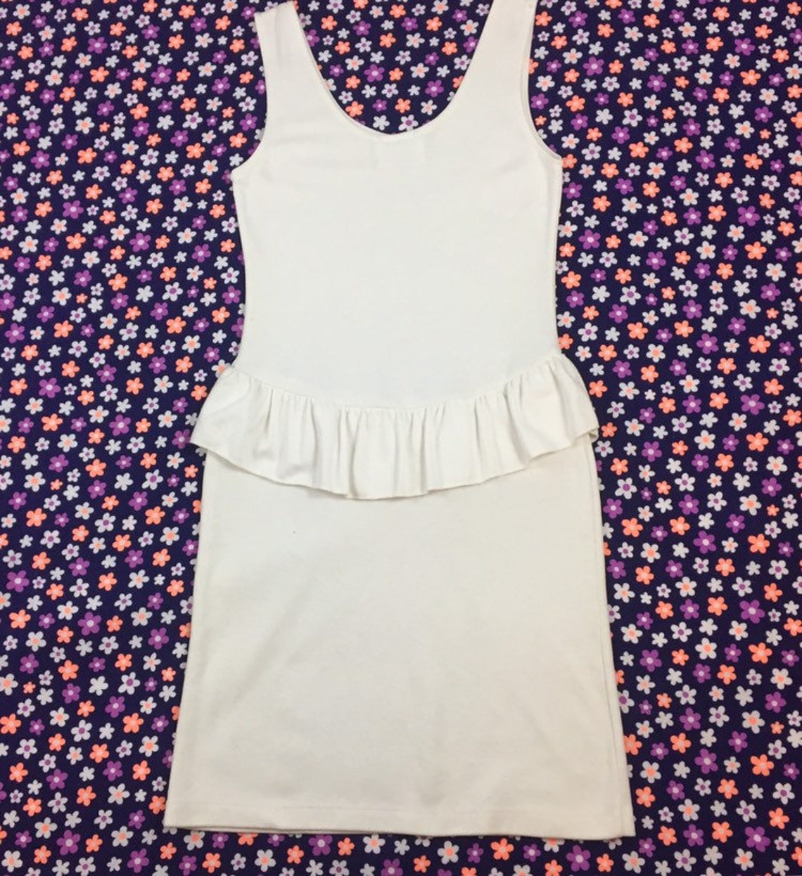 80's 90's White Ruffled Peplum Tank Dress 1980's | Etsy