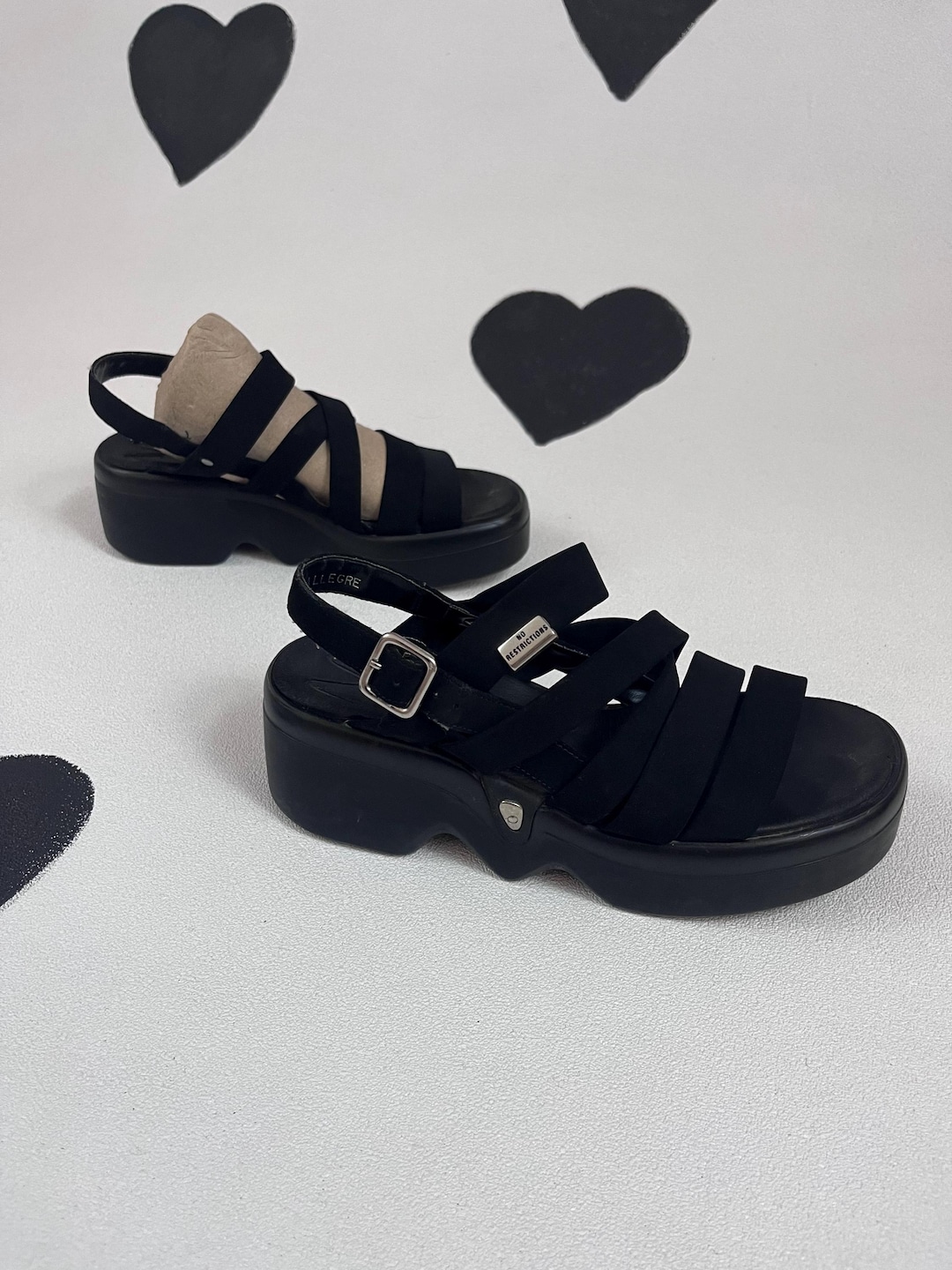 90s Y2k Strappy Chunky Black Platform Sandals 1990s 00s Open Toe Ankle ...