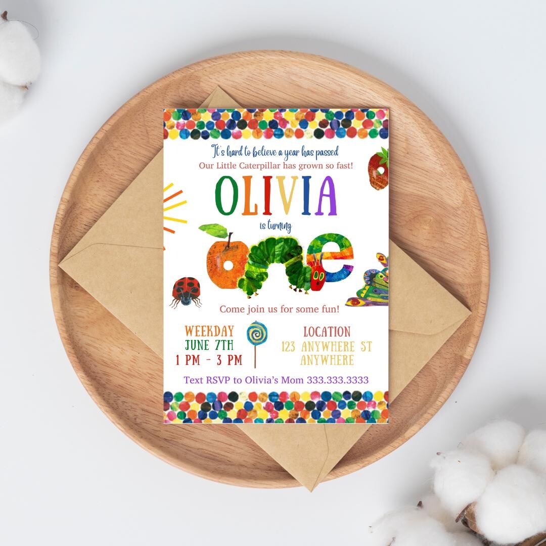 Very Hungry Caterpillar Birthday Invitation, Editable First Birthday ...