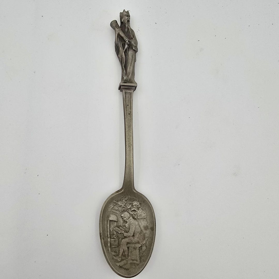 Antique Pewter Spoon Medieval Theme Relief Design Historic Motif Marked ...