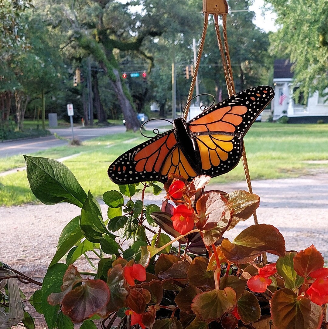 Monarch Butterfly in Flight Plant Guardian in Stained Glass - Etsy