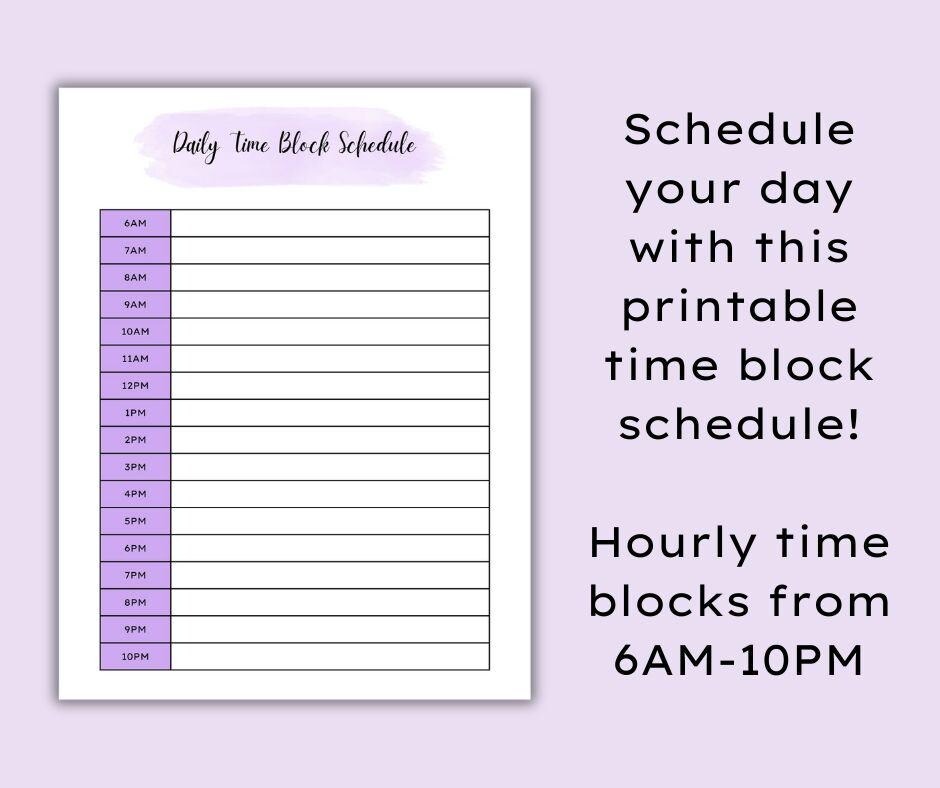 Printable Daily Time Block Schedule: 5 Colors, Letter & A4 Sizes (PDF ...