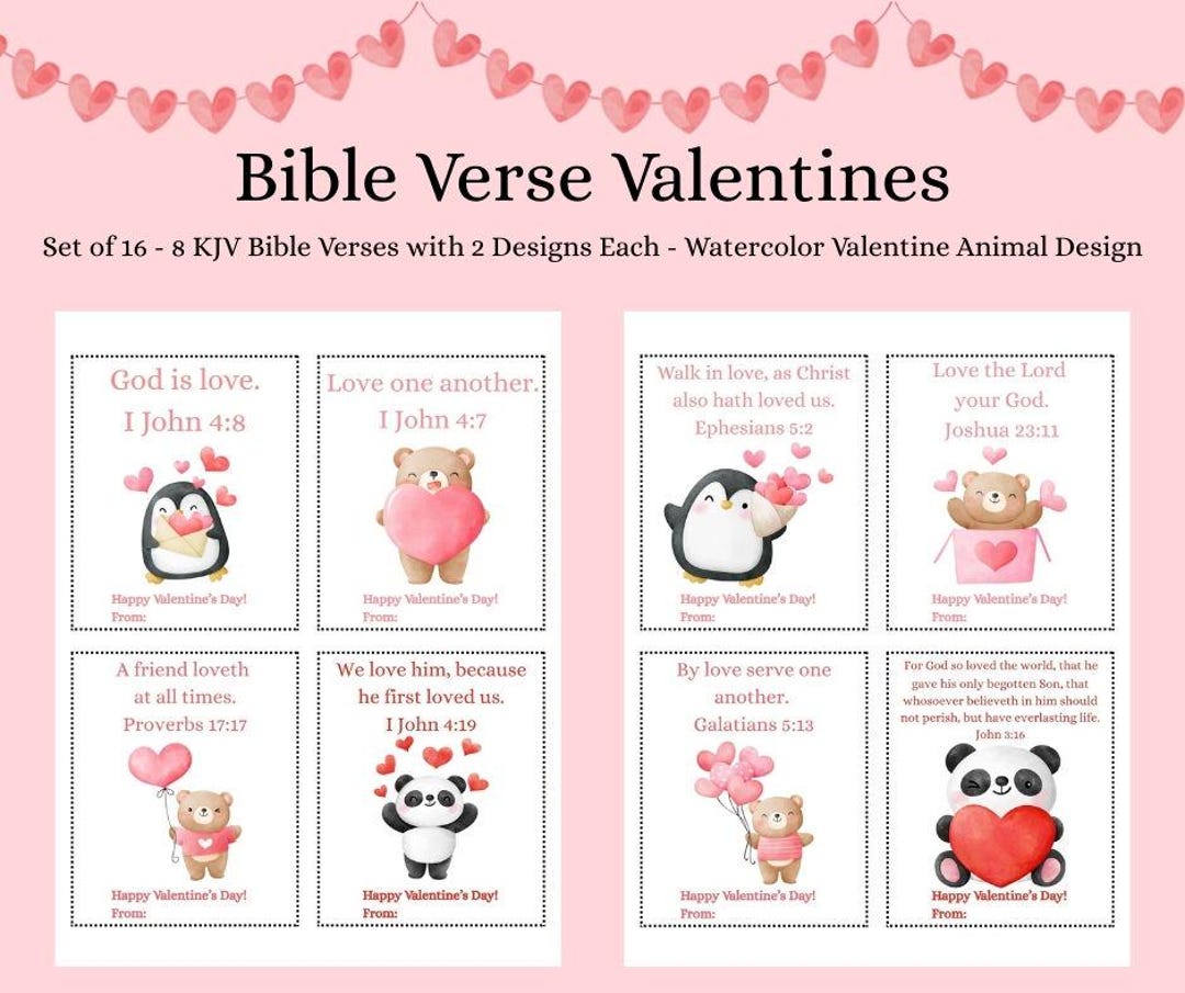 Printable Bible Verse Valentine Cards for Kids: Set of 16 (8 KJV Bible ...