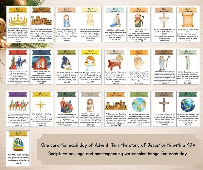 Printable Advent Scripture Cards: Nativity Story for Kids (25 Cards ...