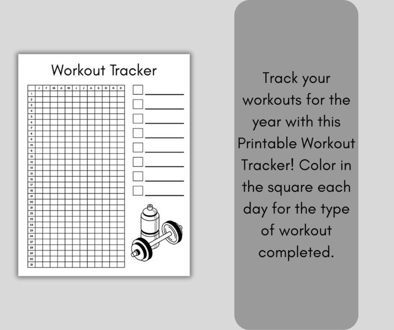 Printable Workout Tracker: Yearly Exercise Log (letter & A4 Sizes, PDF ...