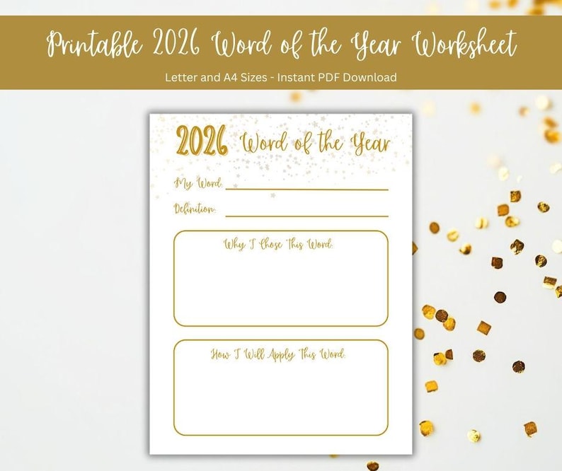 Printable 2026 Word of the Year Worksheet (letter & A4 Sizes, PDF ...