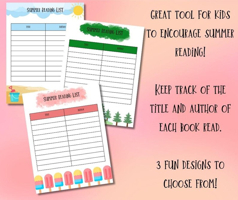 Printable Summer Reading List Tracker for Kids: 3 Fun Designs (PDF ...